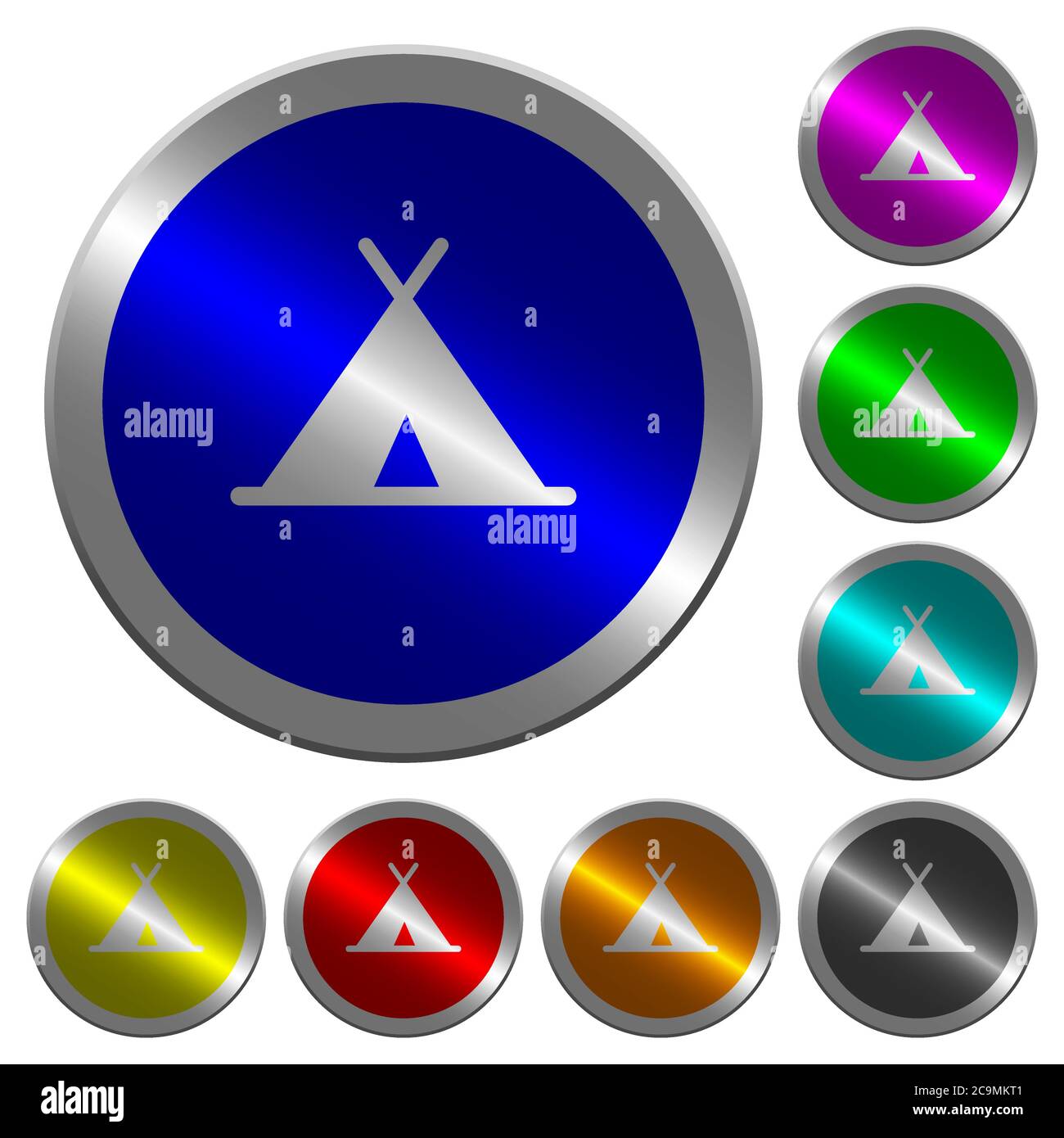 Tent icons on round luminous coin-like color steel buttons Stock Vector ...