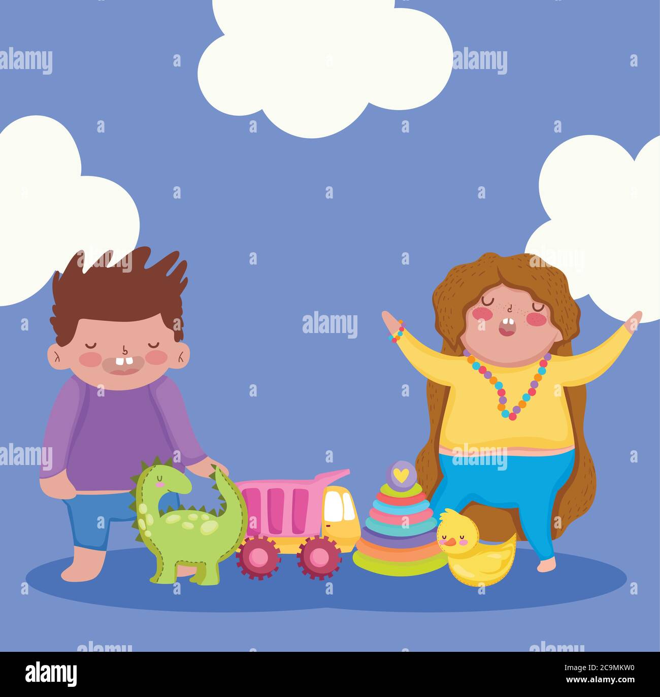 toys object for small kids to play cartoon, boy and girl with dinosaur ...