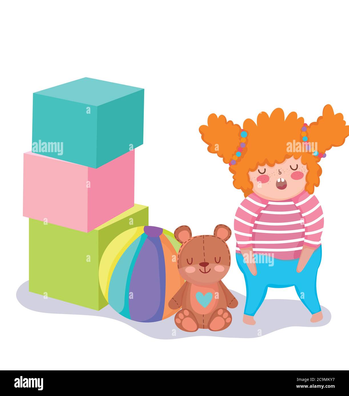toys object for small kids to play cartoon, little girl with bear ball ...