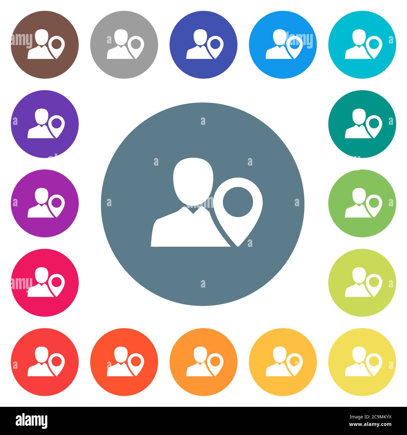User location flat white icons on round color backgrounds. 17 ...