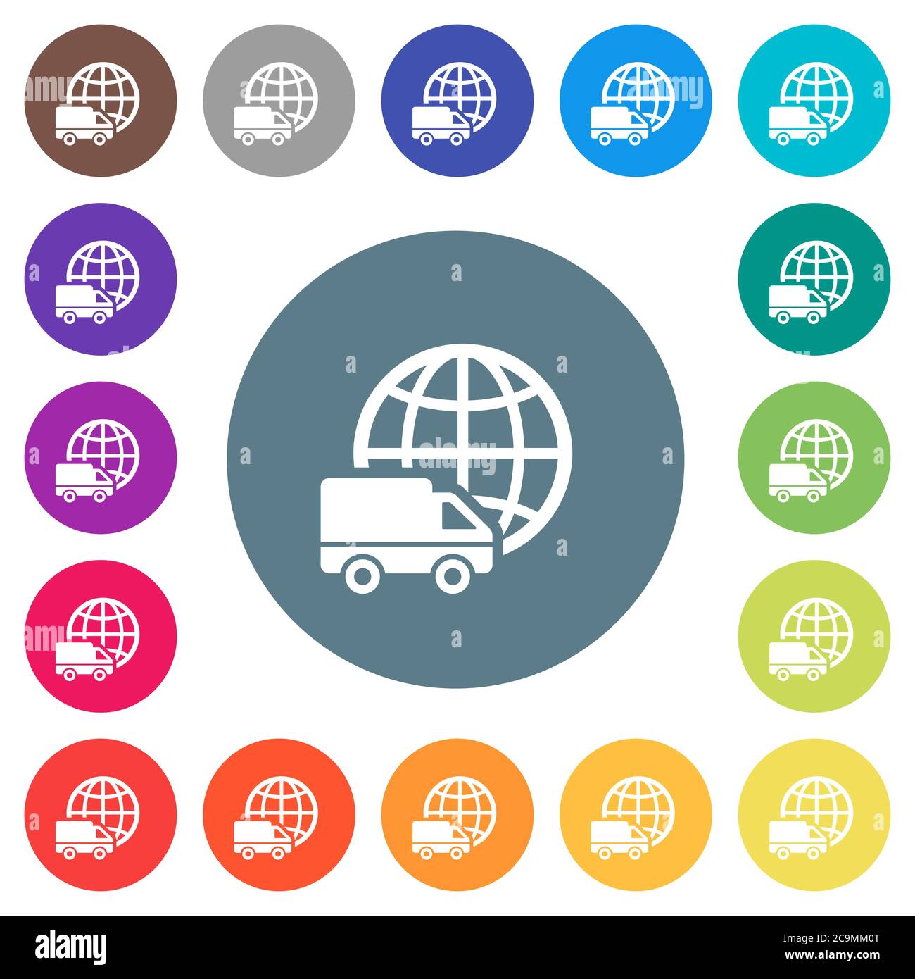 International transport flat white icons on round color backgrounds. 17 ...