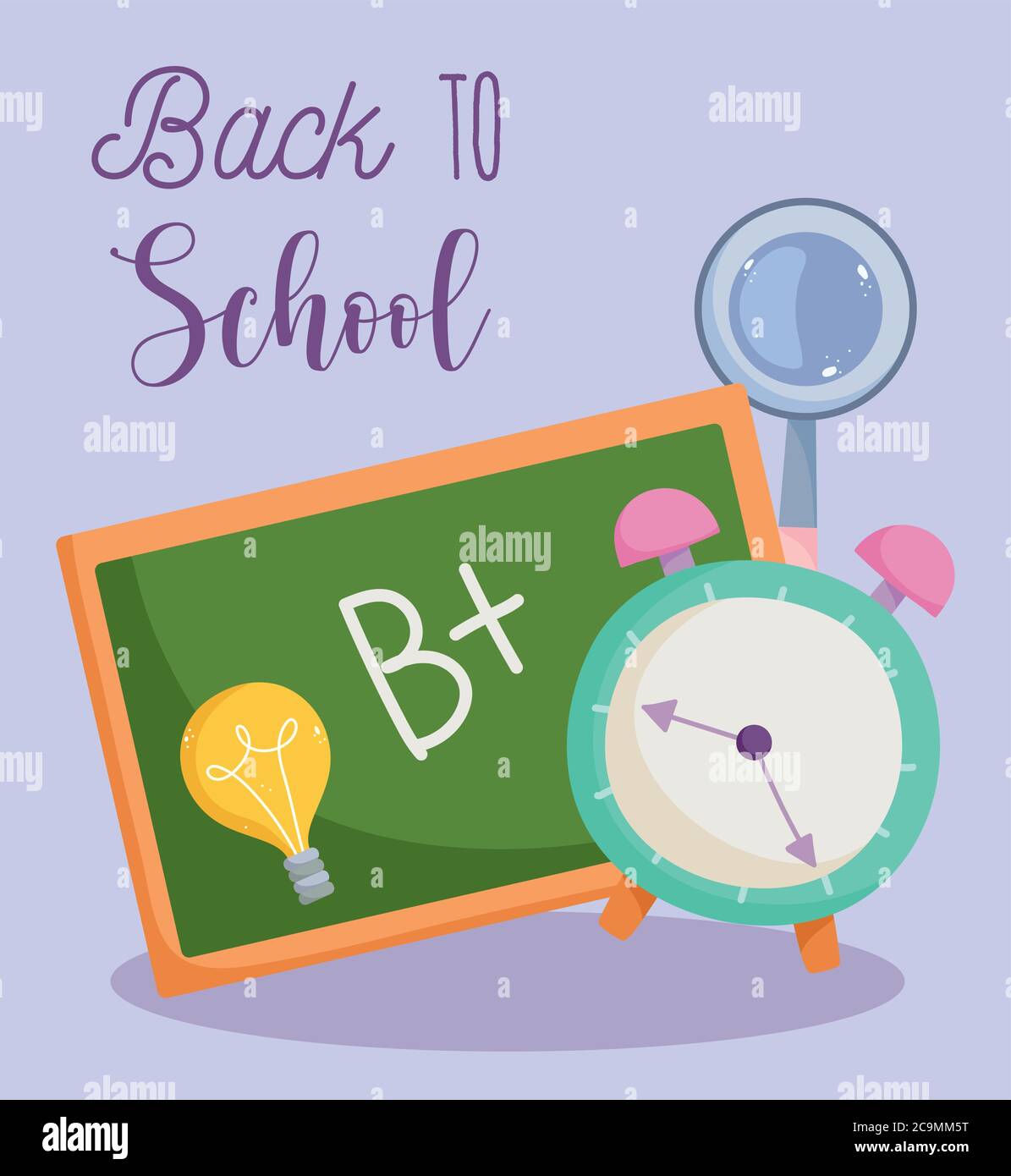 back to school, chalkboard magnifier and alarm clock elementary ...