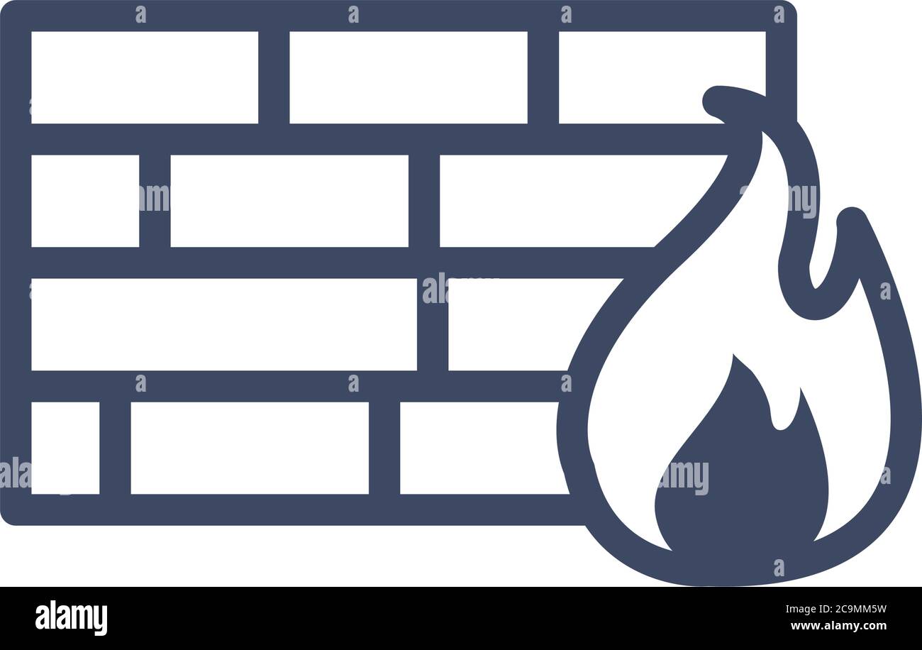 bricks wall with flame line style icon design of Fire bonfire hot burn ...