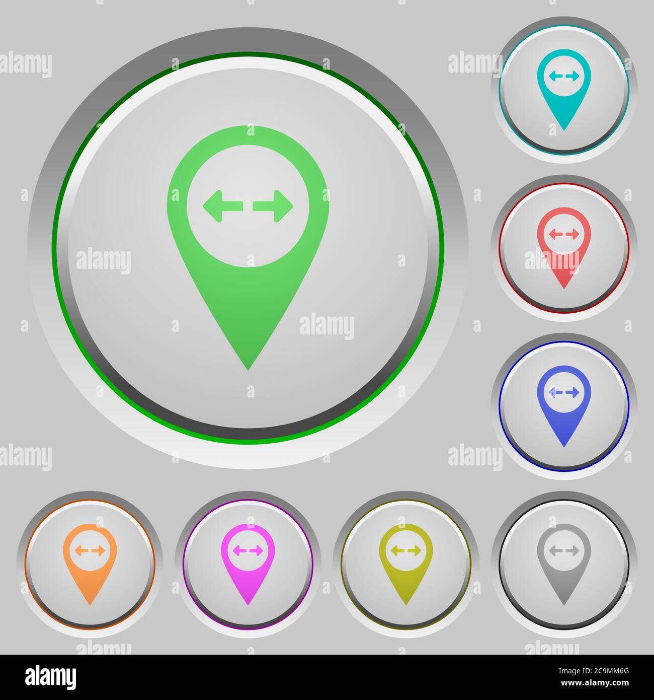 GPS map location distance color icons on sunk push buttons Stock Vector ...