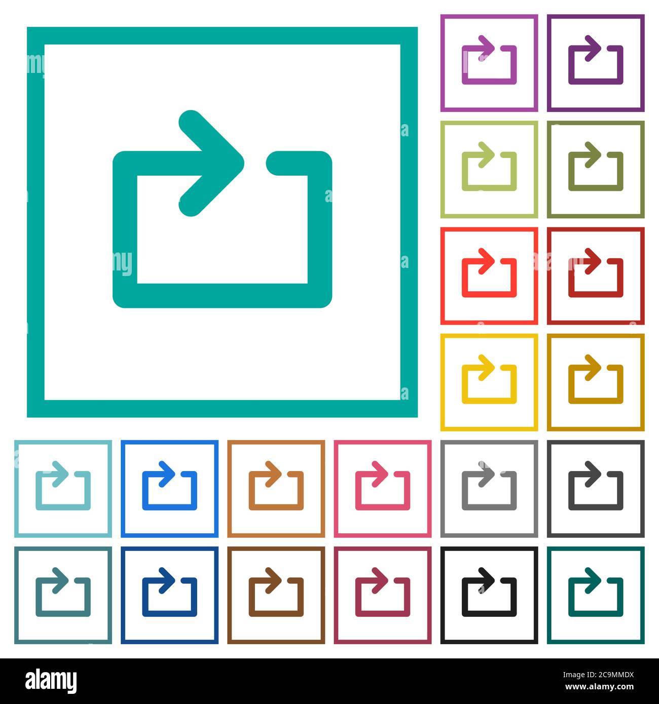 Media loop flat color icons with quadrant frames on white background ...