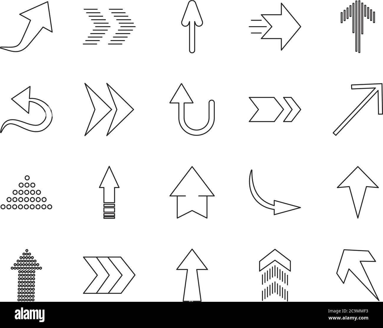 thin arrows and arrows icon set over white background, line style ...