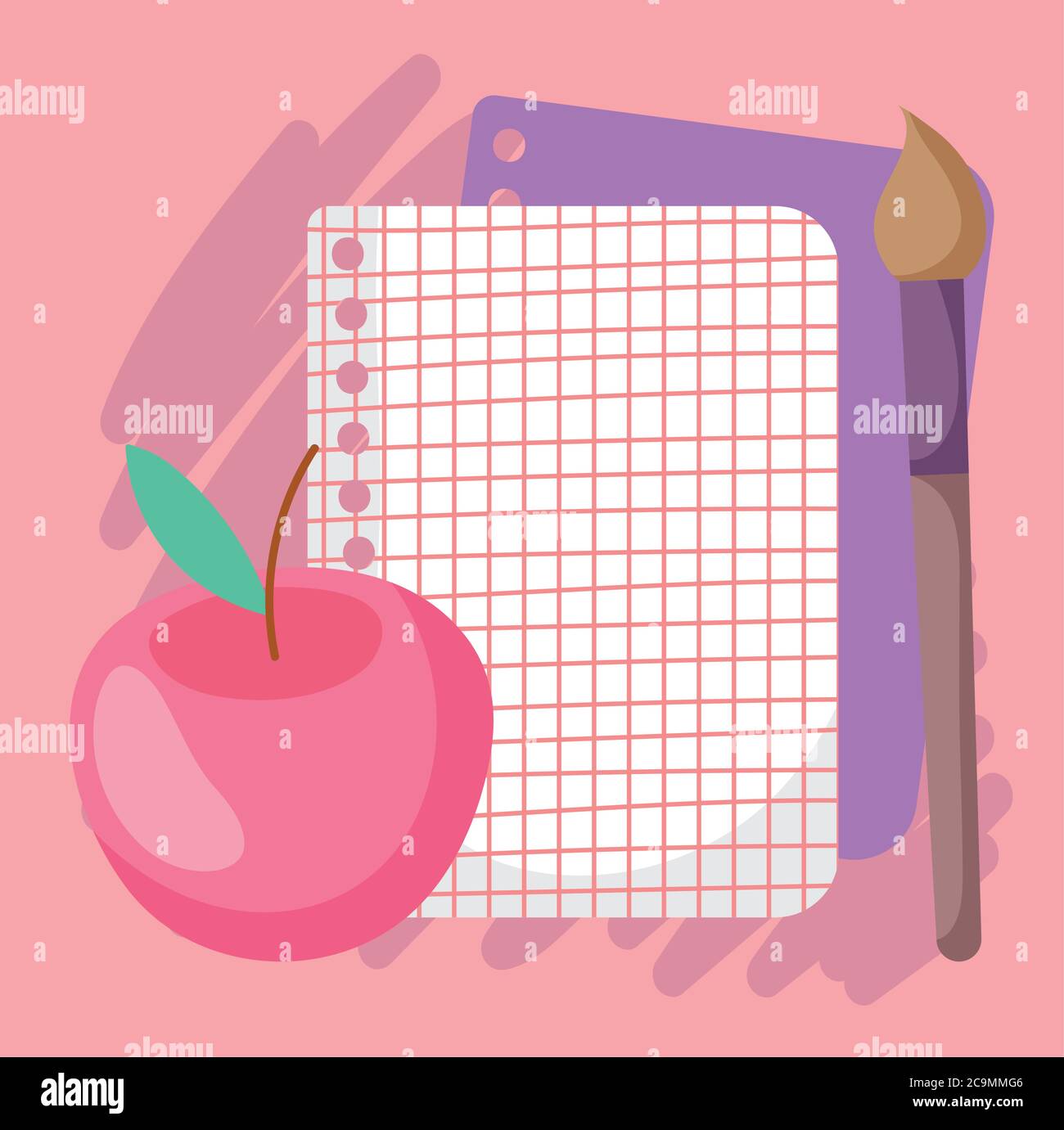 back to school, apple grid paper and brush elementary education cartoon ...