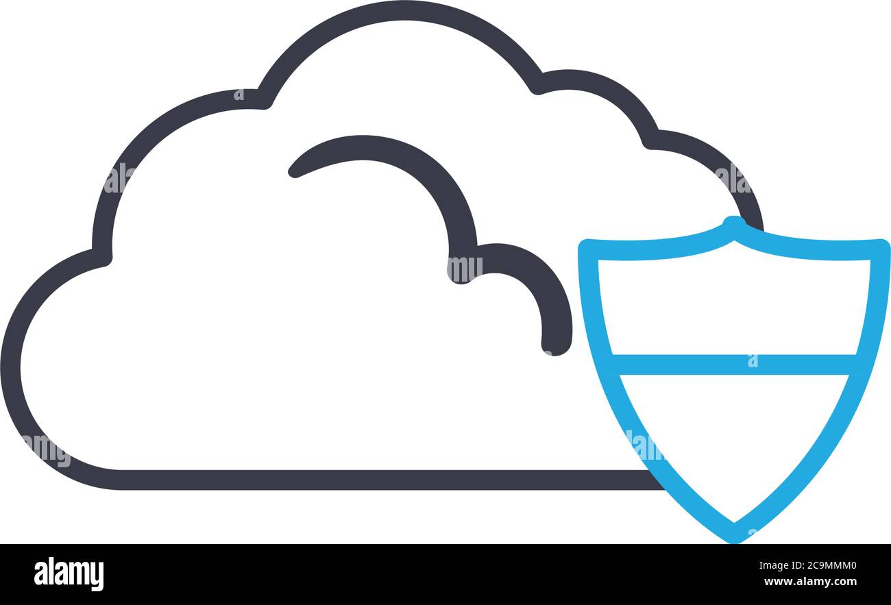 Cloud computing with shield line style icon design, Communication internet and connectivity ...