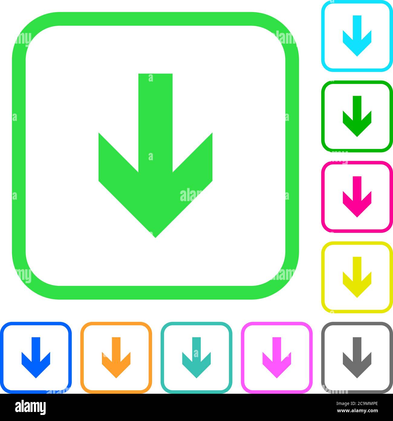 Down arrow vivid colored flat icons in curved borders on white ...
