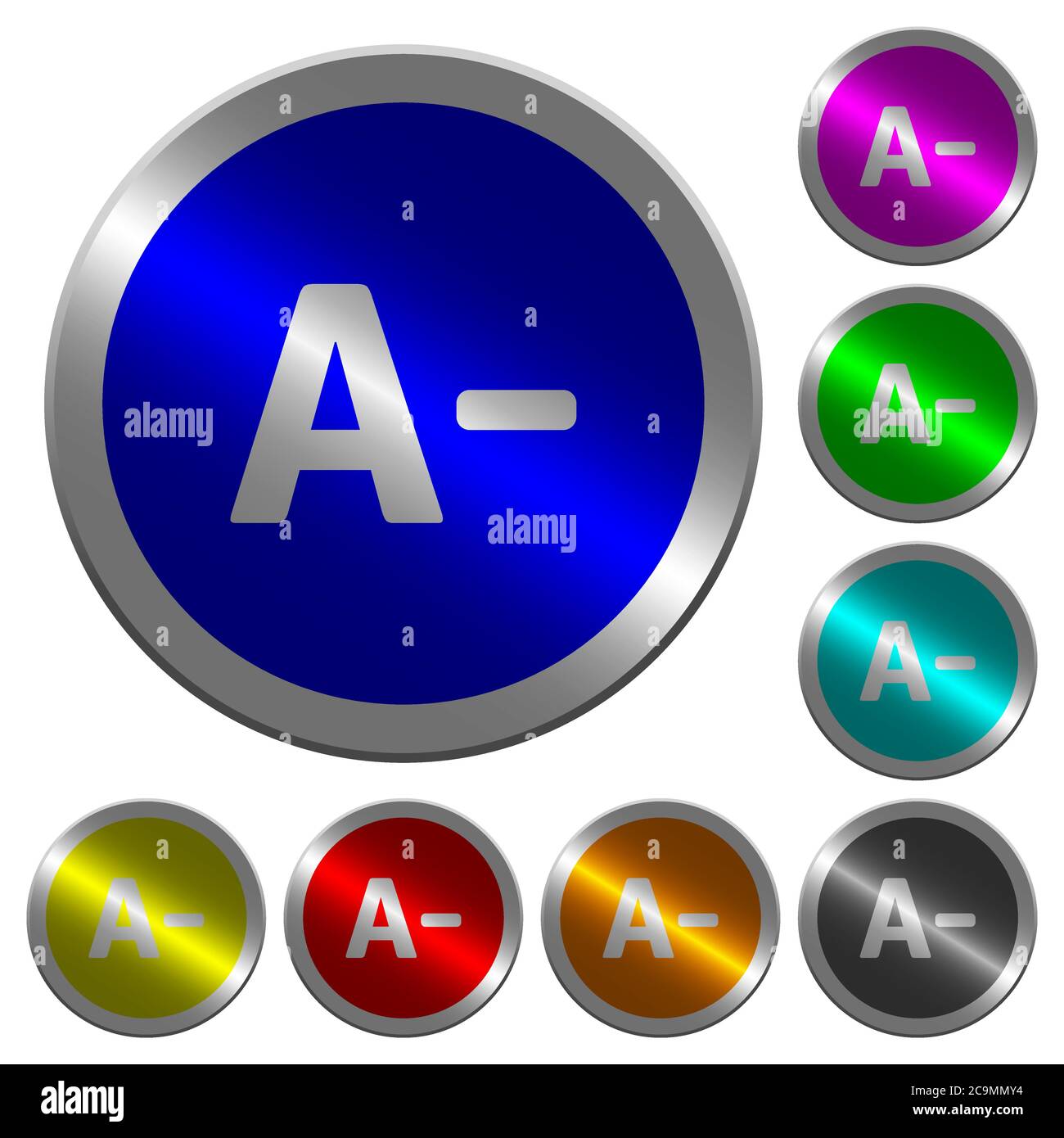 Decrease font size icons on round luminous coin-like color steel buttons Stock Vector Image ...