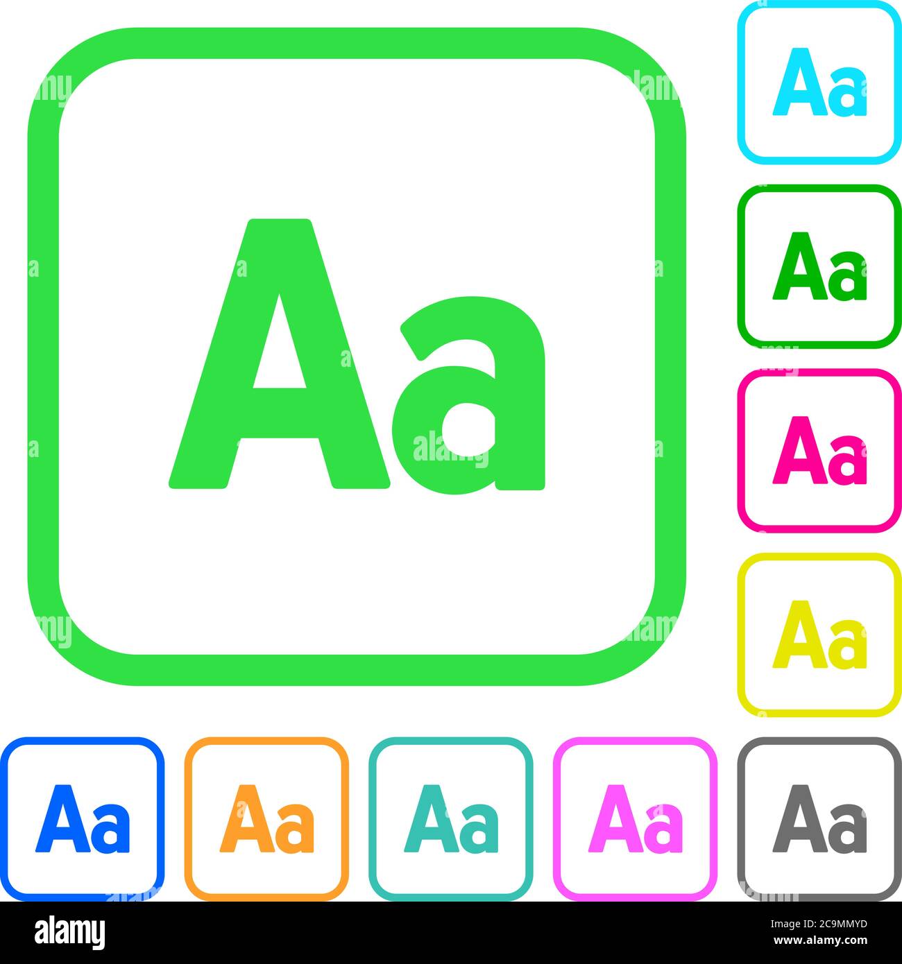 Font size vivid colored flat icons in curved borders on white ...