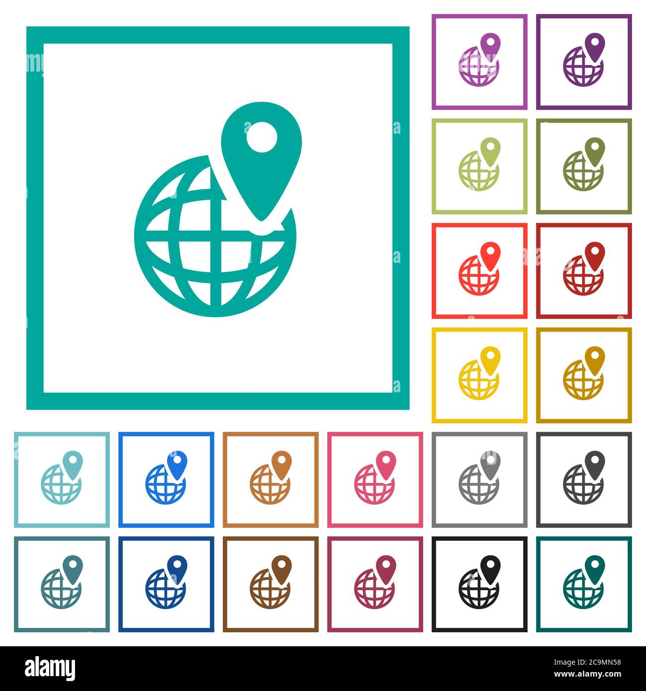 GPS location with globe symbol flat color icons with quadrant frames on ...