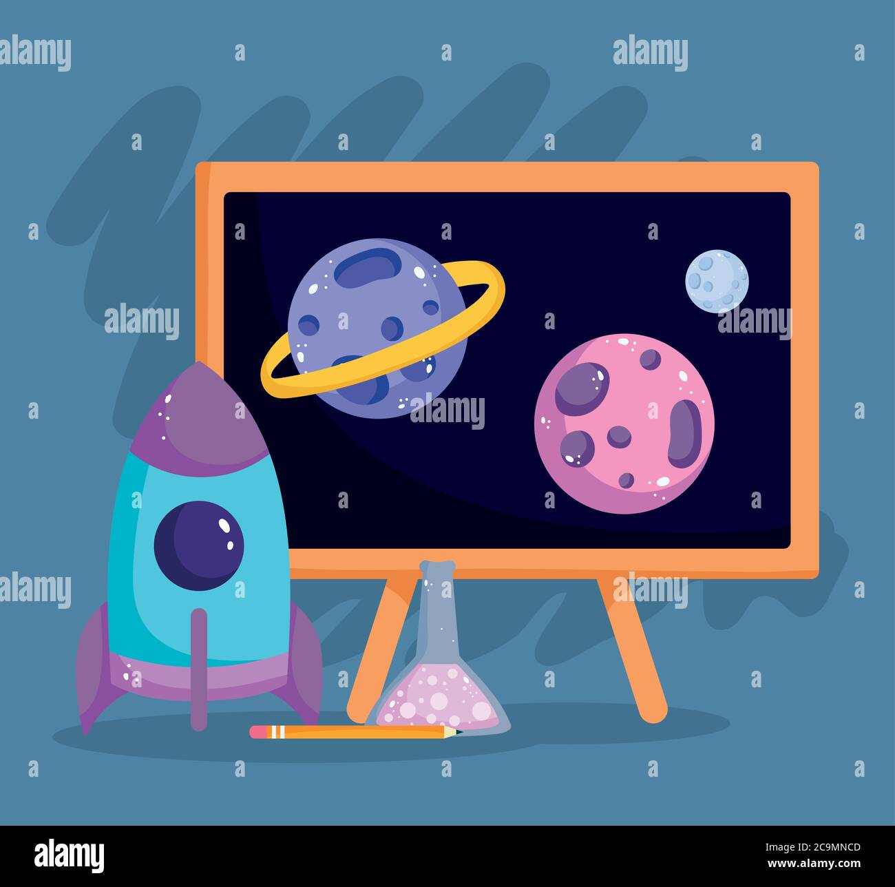 back to school, blackboard science planets and rocket elementary ...