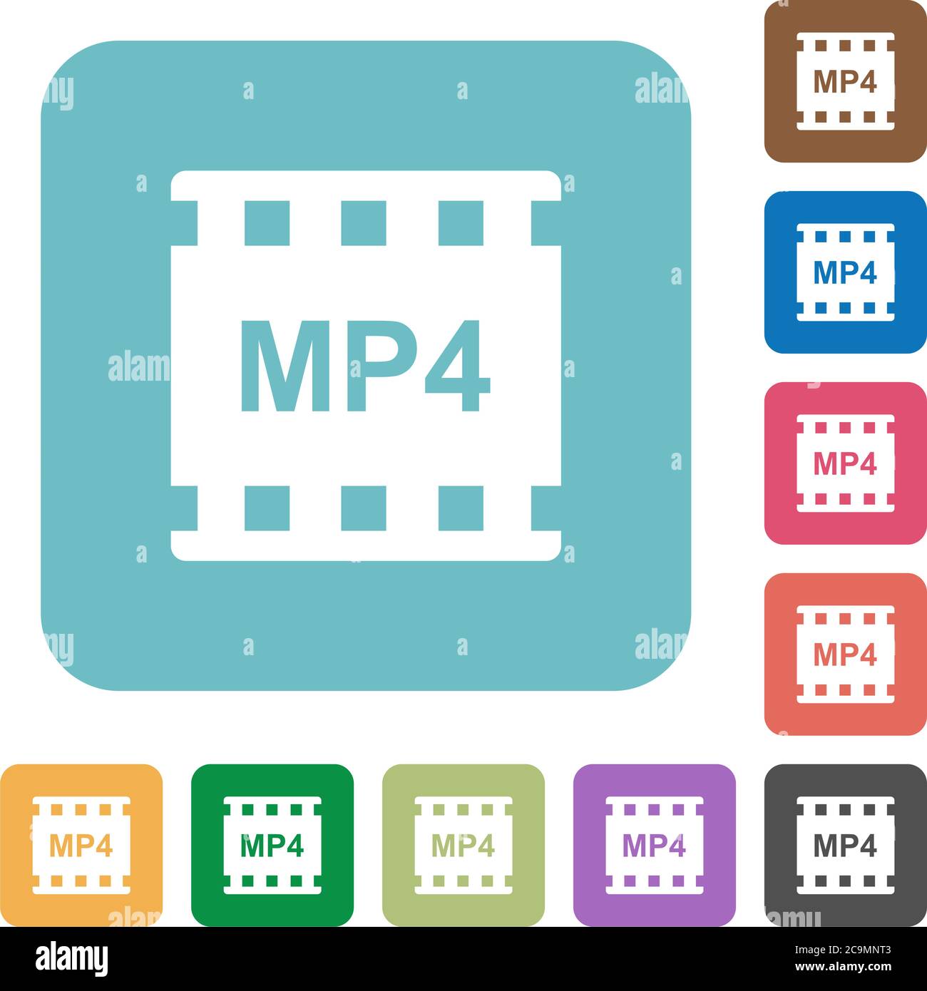mp4 movie format white flat icons on color rounded square backgrounds ...