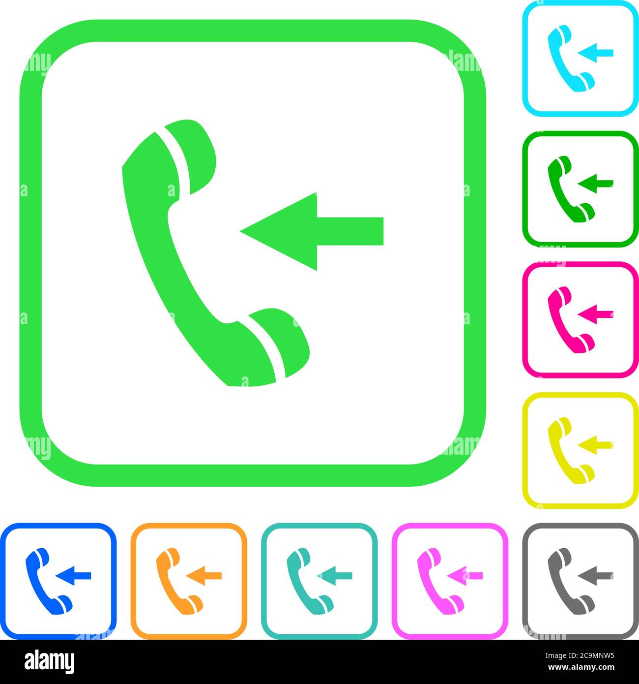 Incoming phone call vivid colored flat icons in curved borders on white ...