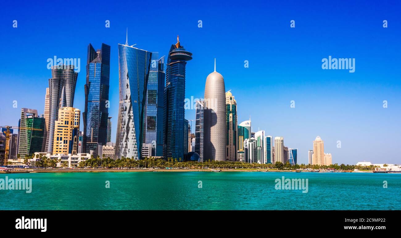 DOHA, QATAR - FEB 27, 2020: Downtown waterfront of Doha, Qatar Stock ...