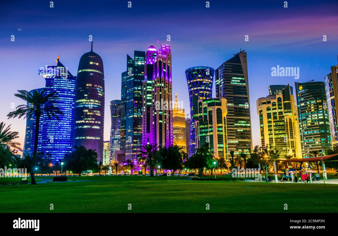 DOHA, QATAR - FEB 26, 2020: Downtown waterfront of Doha, Qatar after ...