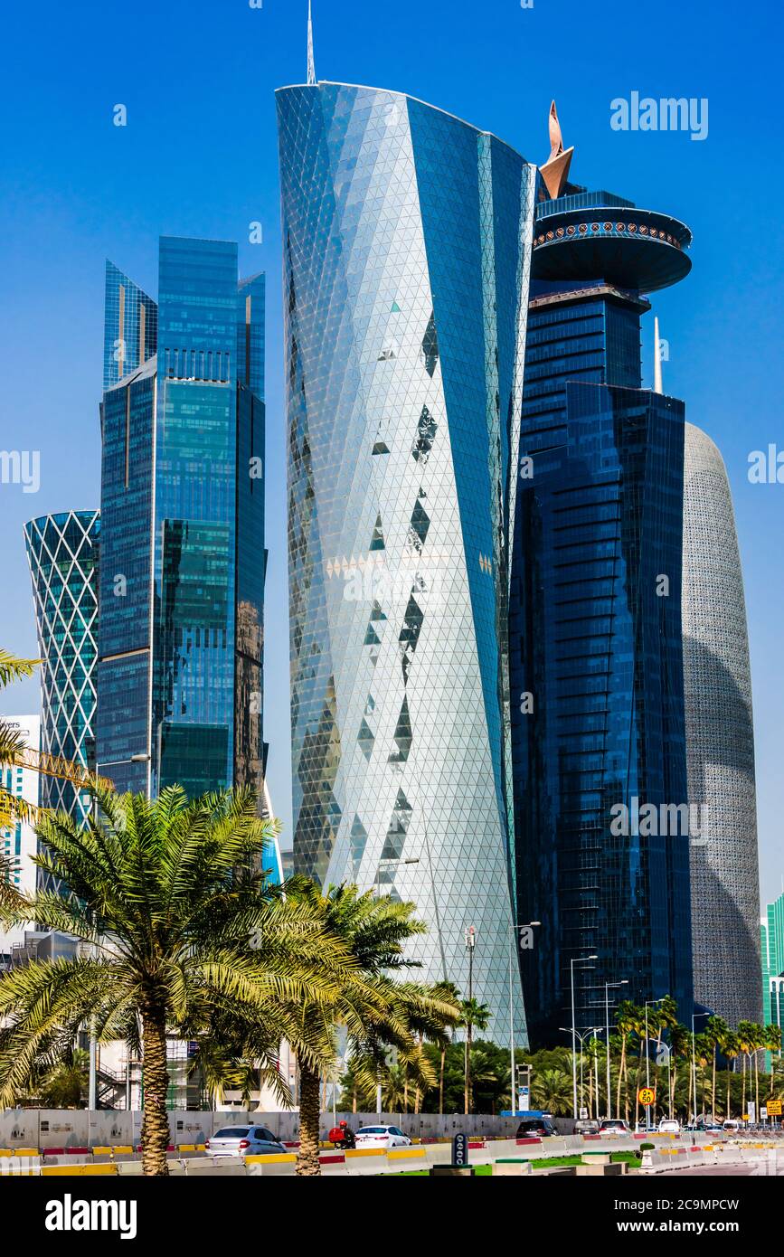 DOHA, QATAR - FEB 25, 2020: Modern business architecture of downtown ...