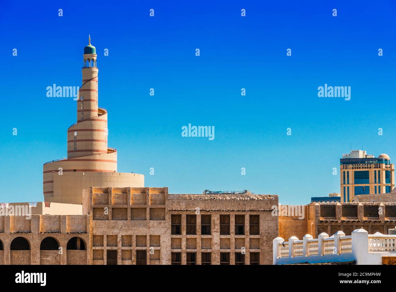 DOHA, QATAR - FEB 27, 2020: Traditional architecture of Souq Waqif with ...