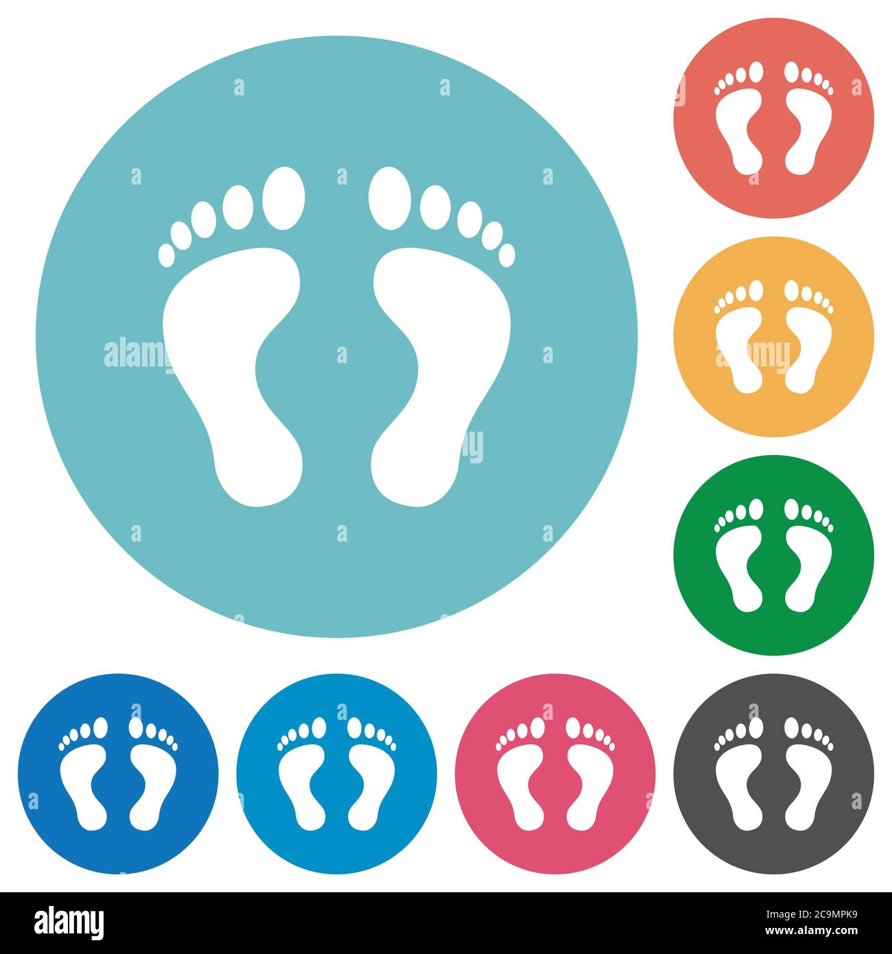 Human Footprints flat white icons on round color backgrounds Stock ...