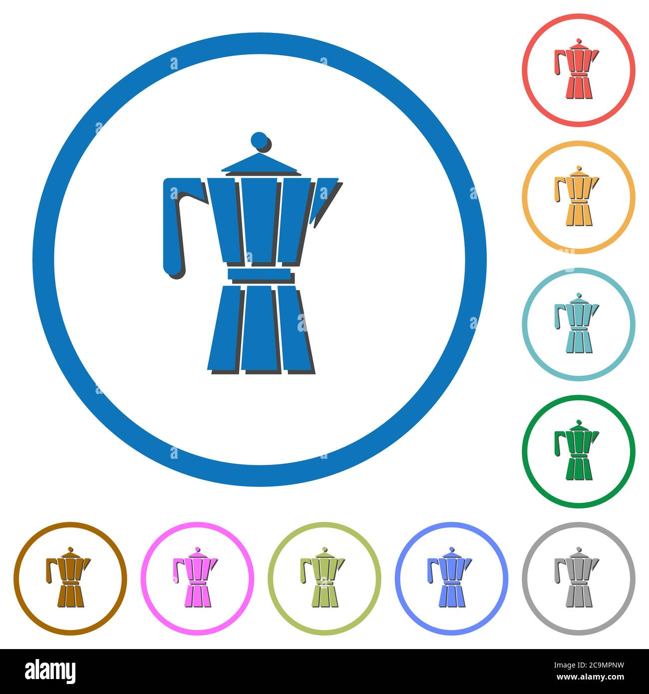 Coffee maker flat color vector icons with shadows in round outlines on ...