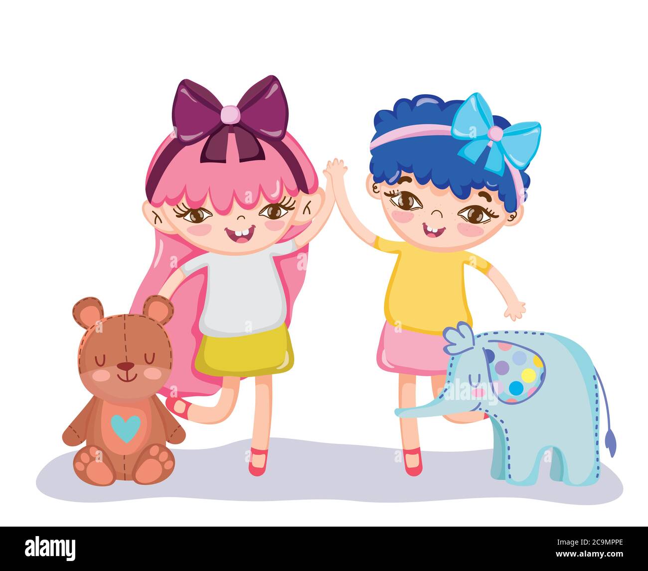 toys object for small kids to play cartoon, cute little girls with ...