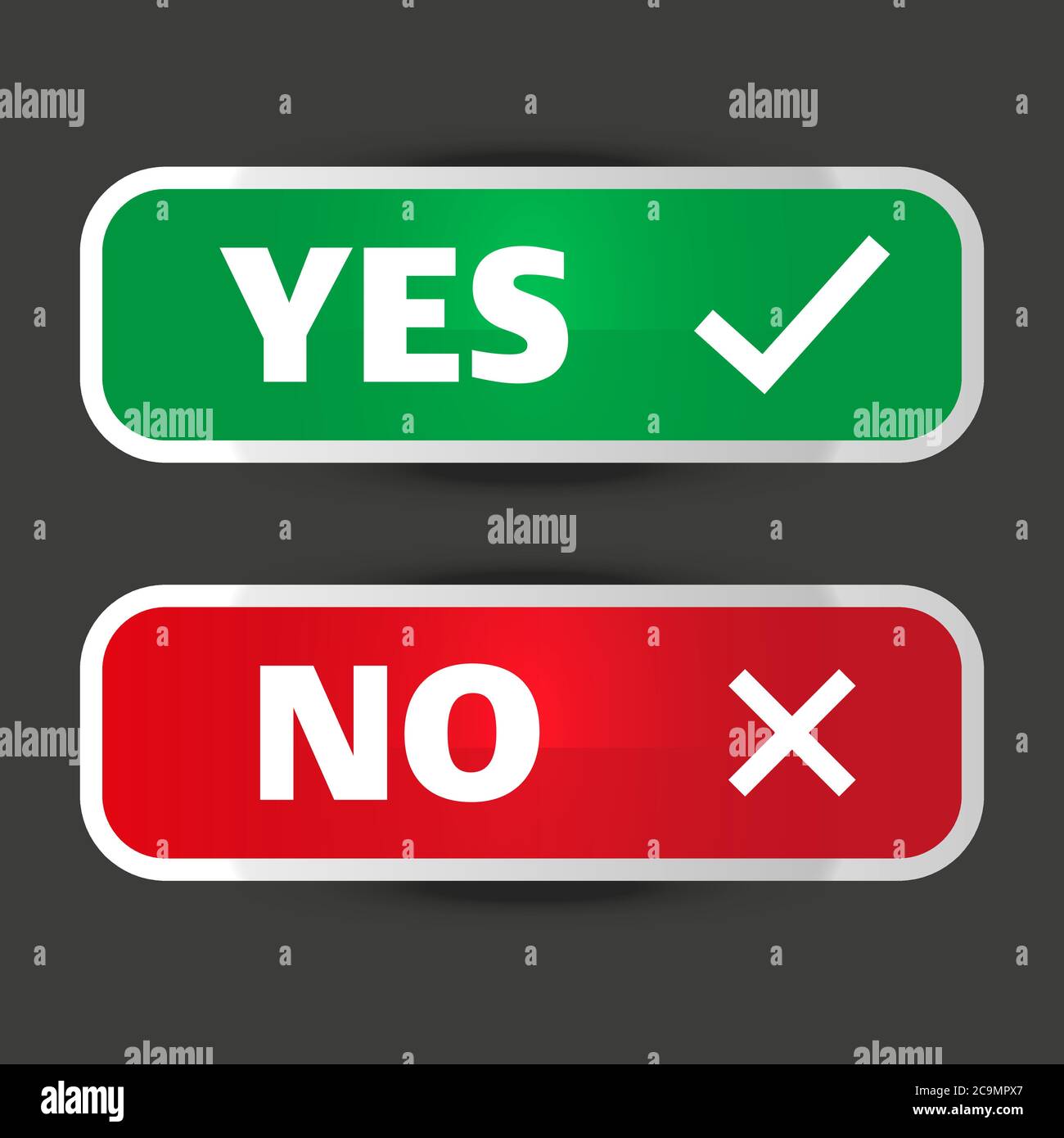 Yes and No or Right Icons with Check Mark and X Signs with Shadow in ...