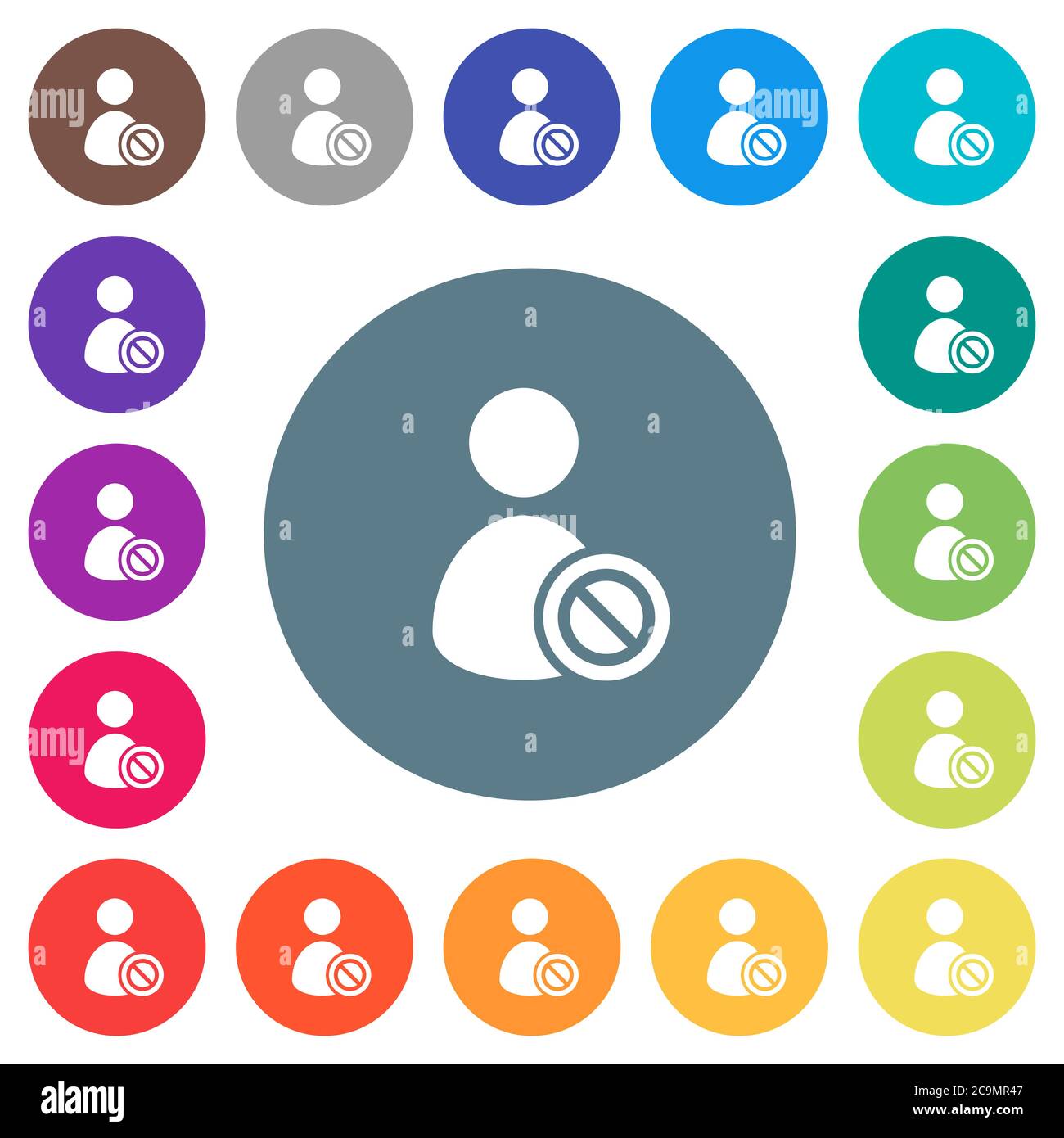 Ban user flat white icons on round color backgrounds. 17 background ...