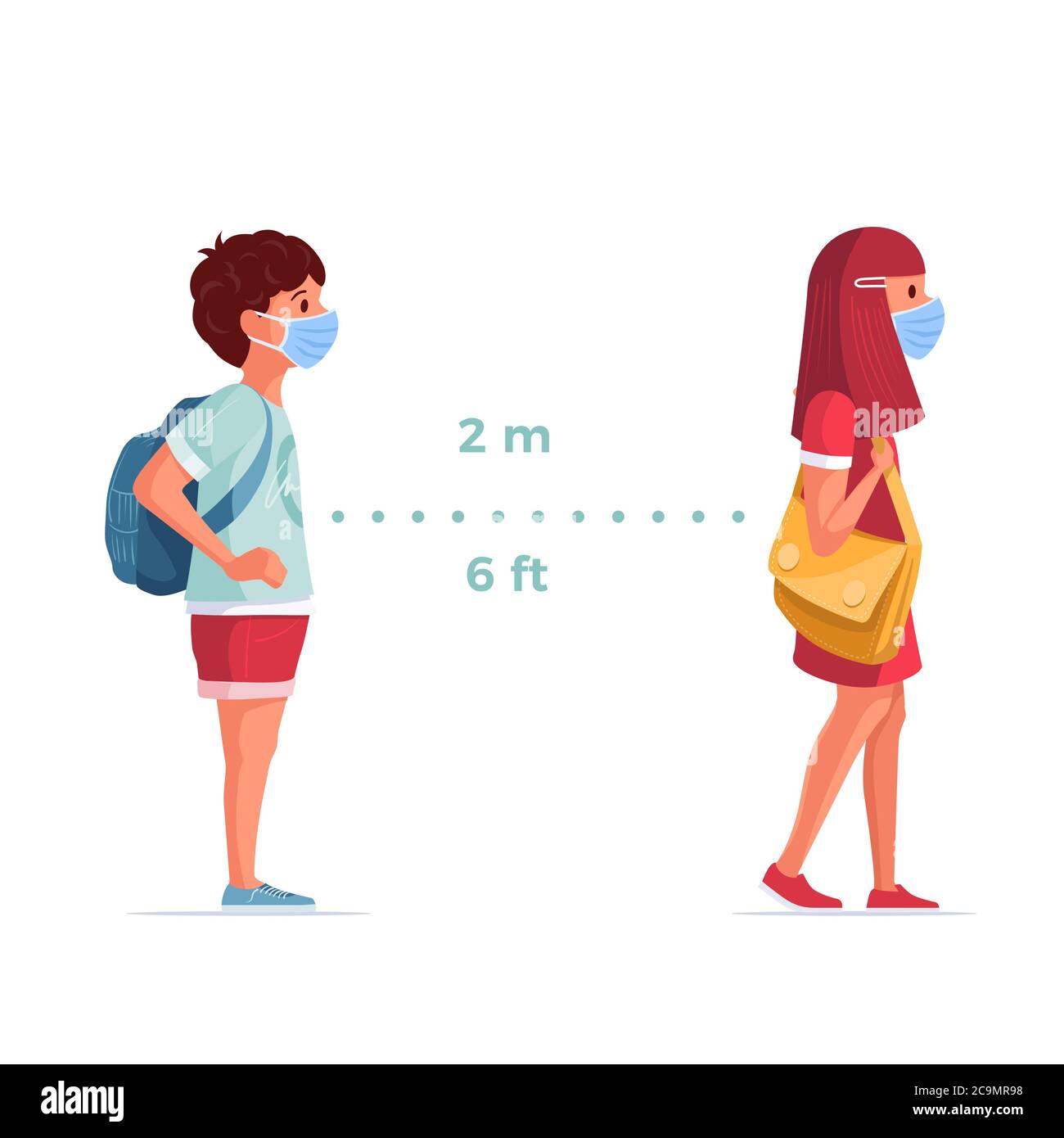 Children wearing medical masks are standing in accordance with social ...