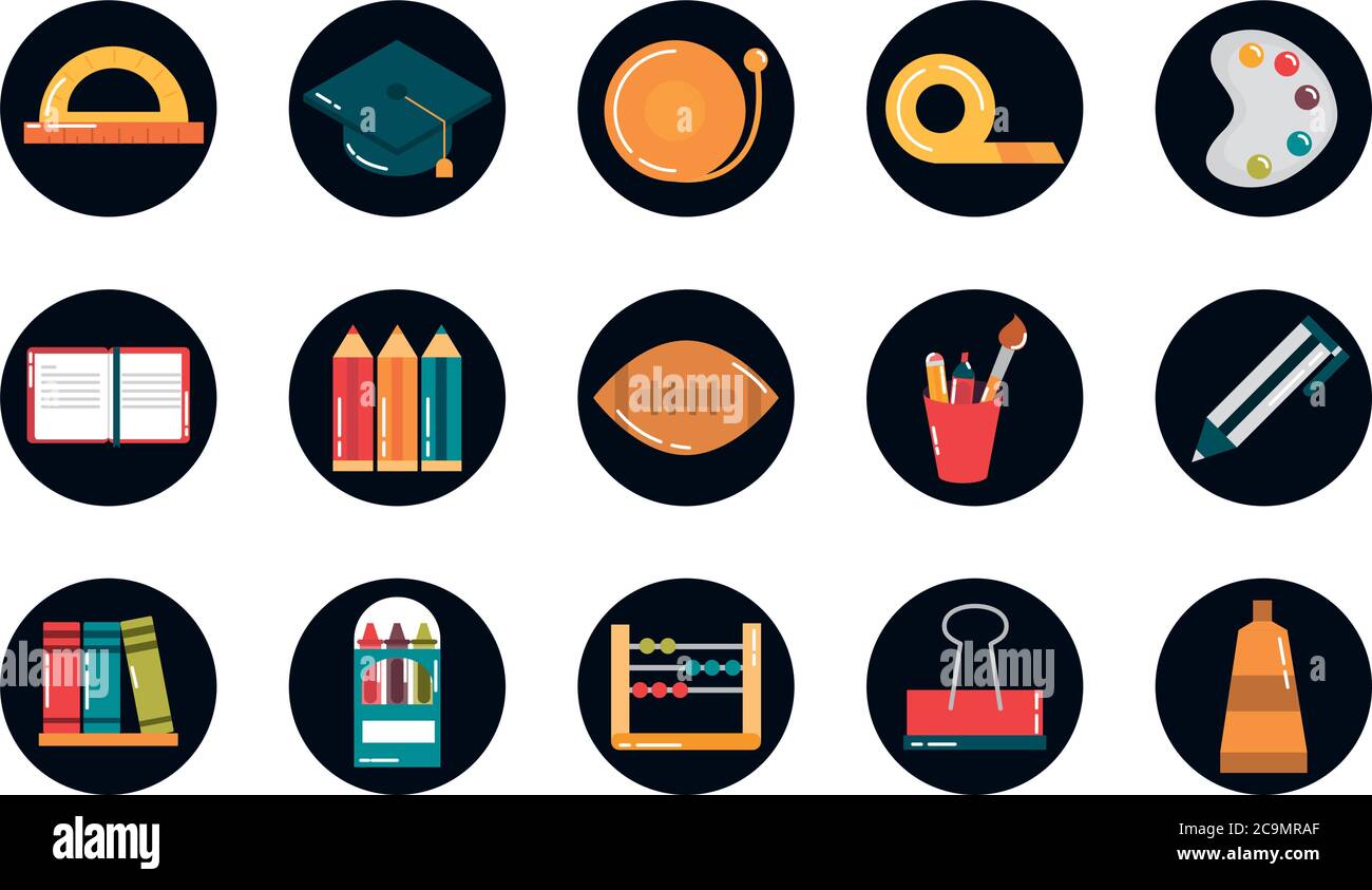 school education supply class stationery block and flat style icon s ...