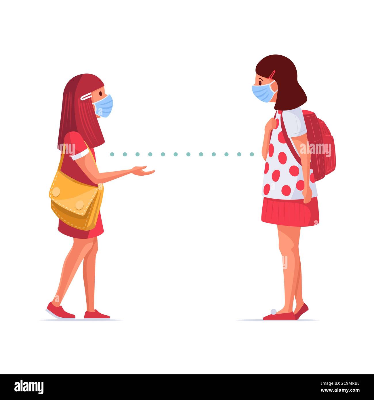 School friends are talking. Medical masked kids standing with social ...