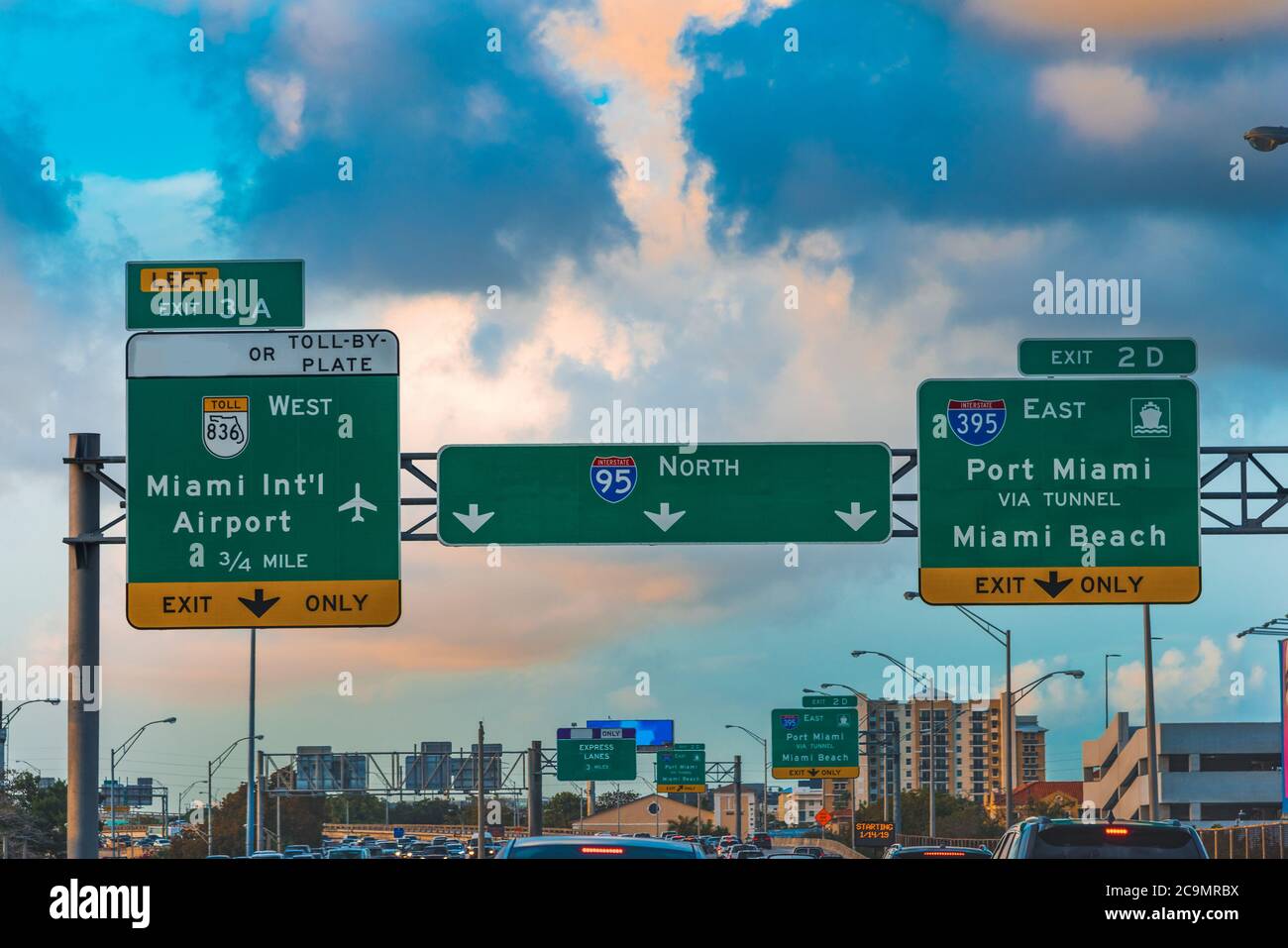 Road sign on 95 interstate freeway northbound in Miami, USA Stock Photo ...