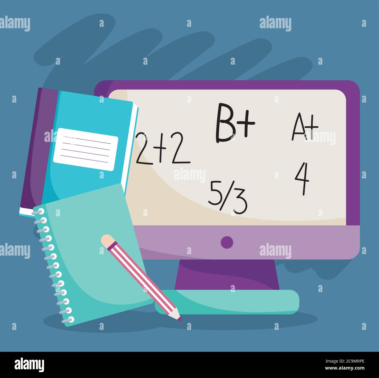 back to school, computer maths lesson books and pencil elementary ...