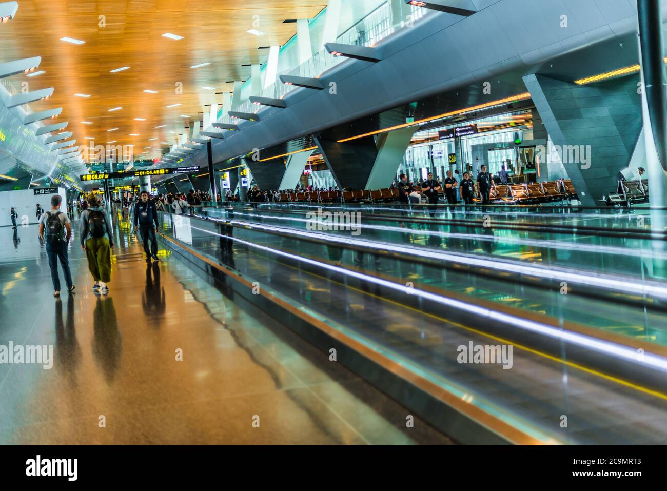 DOHA, QATAR - MAR 7, 2020: Interior of Hamad International Airport in ...