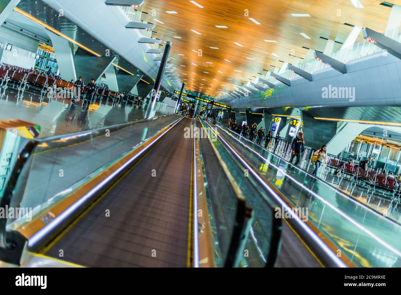 DOHA, QATAR - MAR 7, 2020: Interior of Hamad International Airport in ...