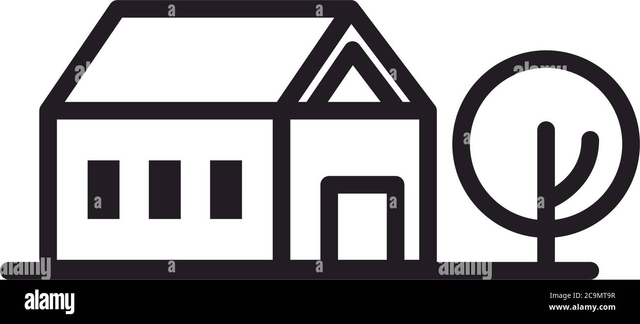 farm with tree line style icon design, agronomy lifestyle agriculture ...