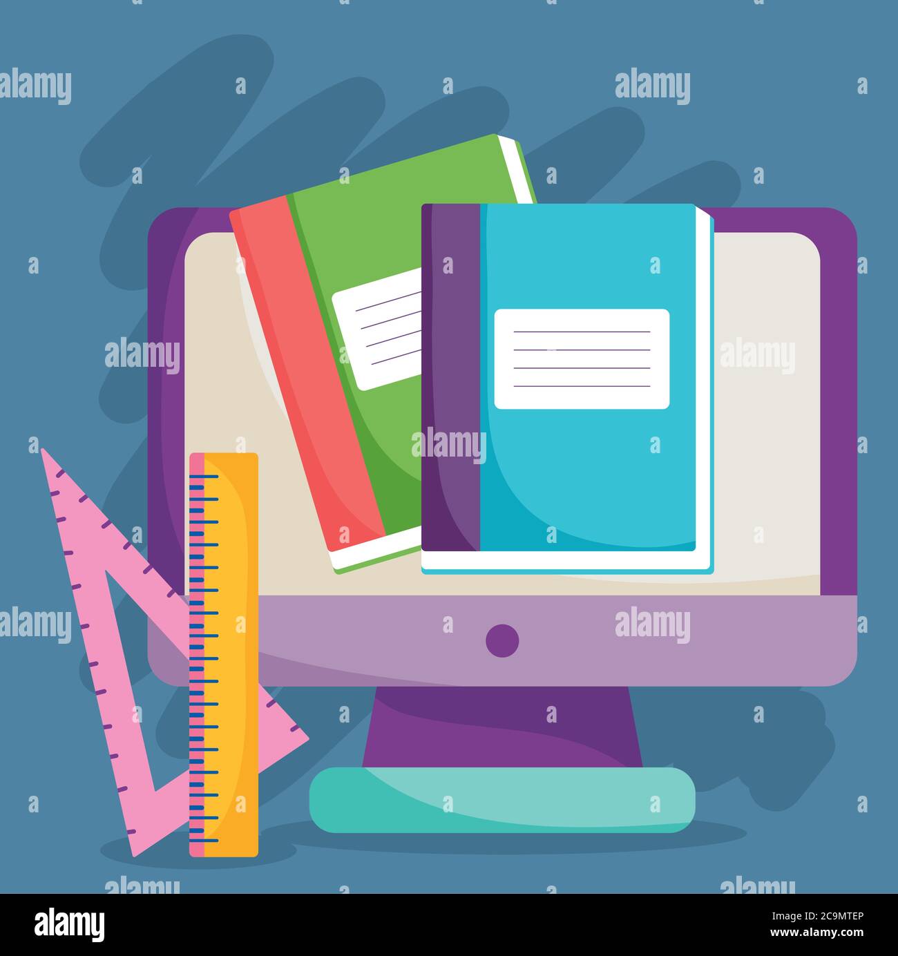 back to school, computer books and ruler elementary education cartoon ...