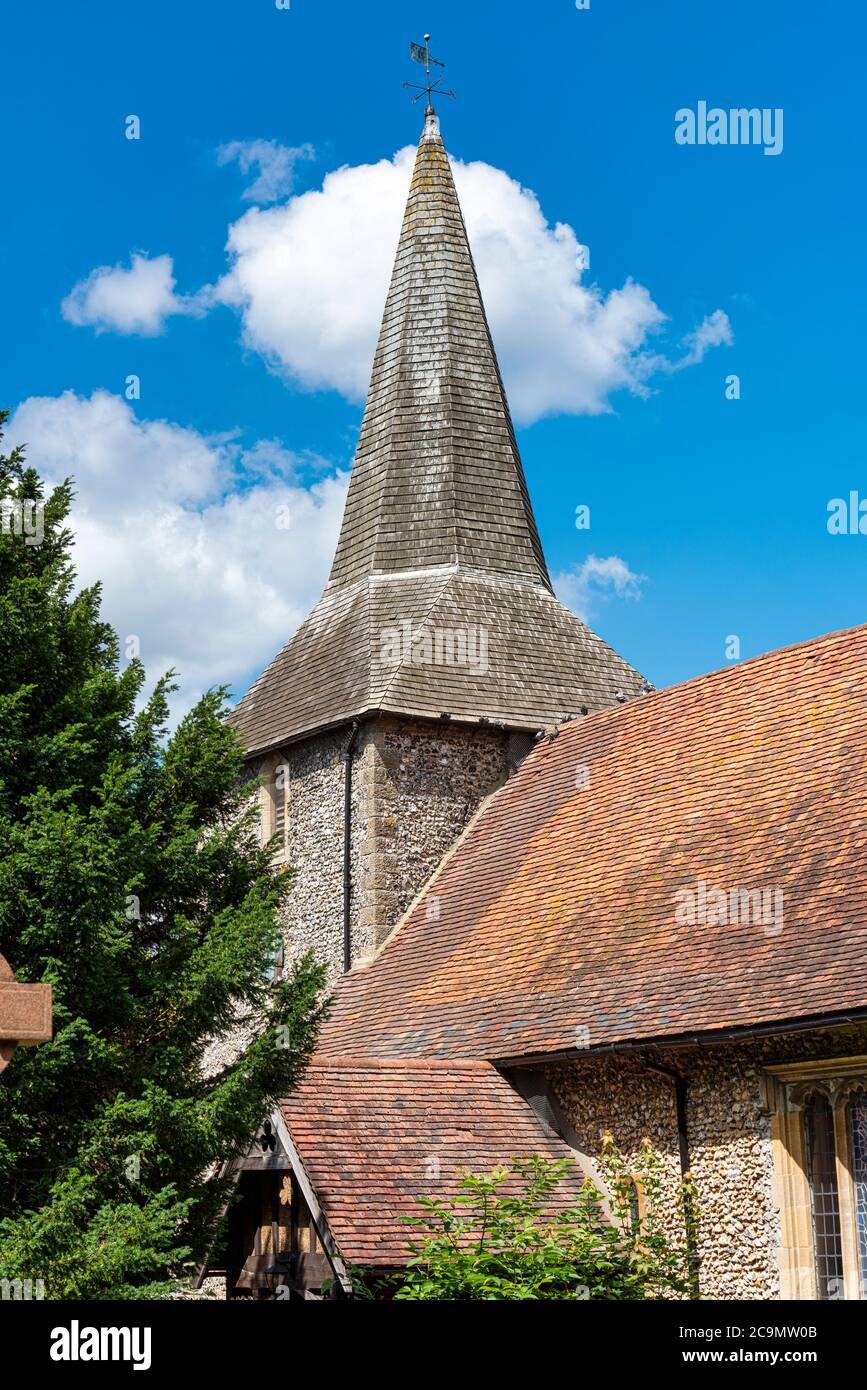 St Mary's Church in the village of Downe in Kent, England. The sundial ...