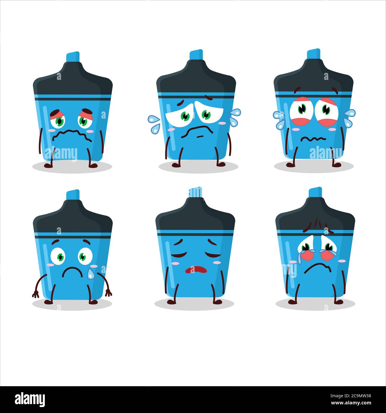 Blue highlighter cartoon character with sad expression Stock Vector ...