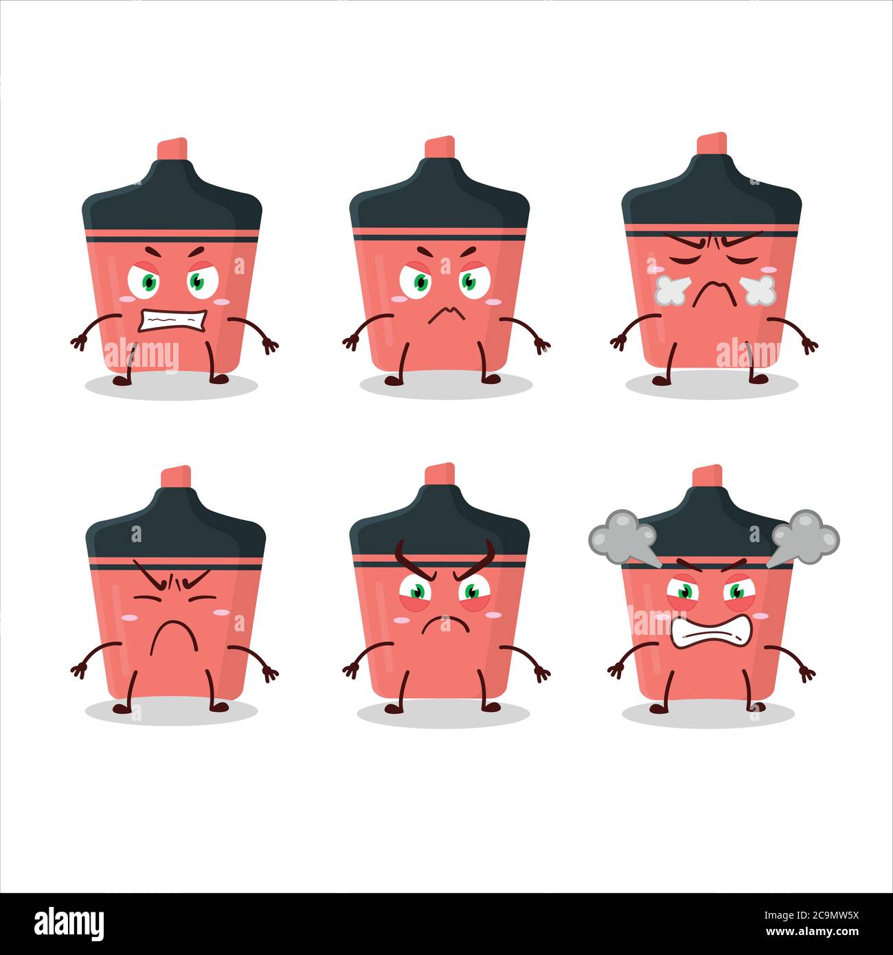Pink highlighter cartoon character with various angry expressions Stock ...
