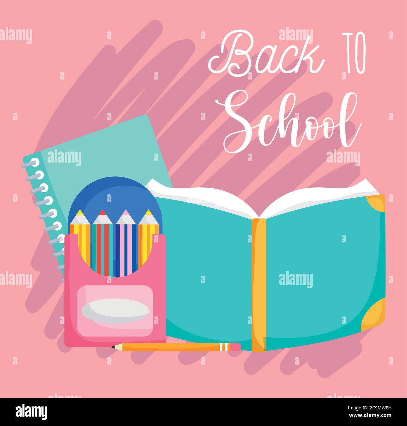 back to school, open book notebook and color pencils elementary ...