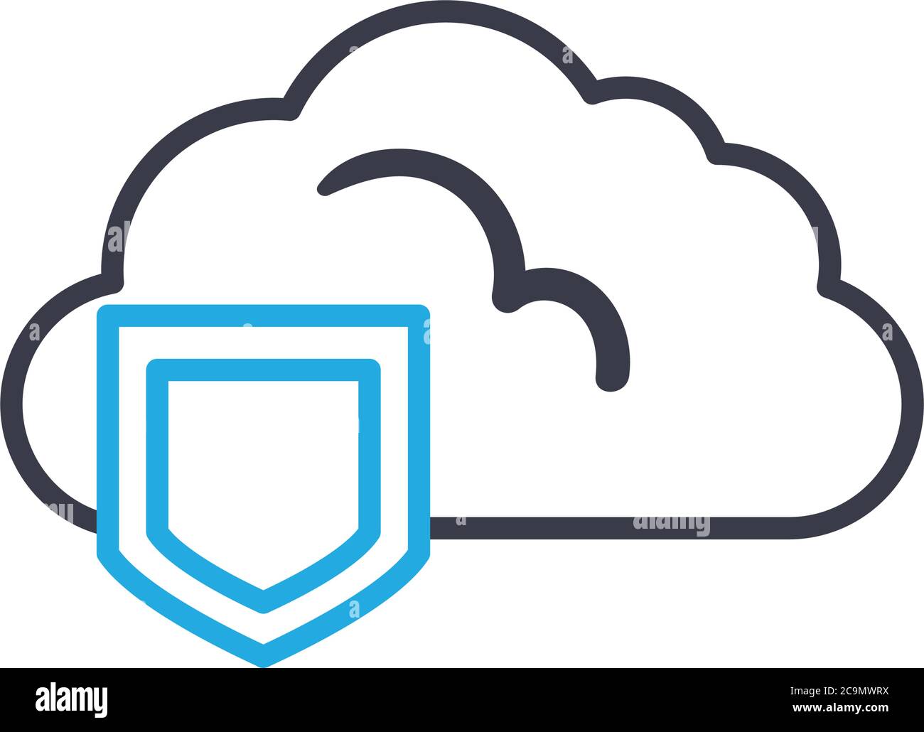 Cloud computing with shield line style icon design, Communication internet and connectivity ...