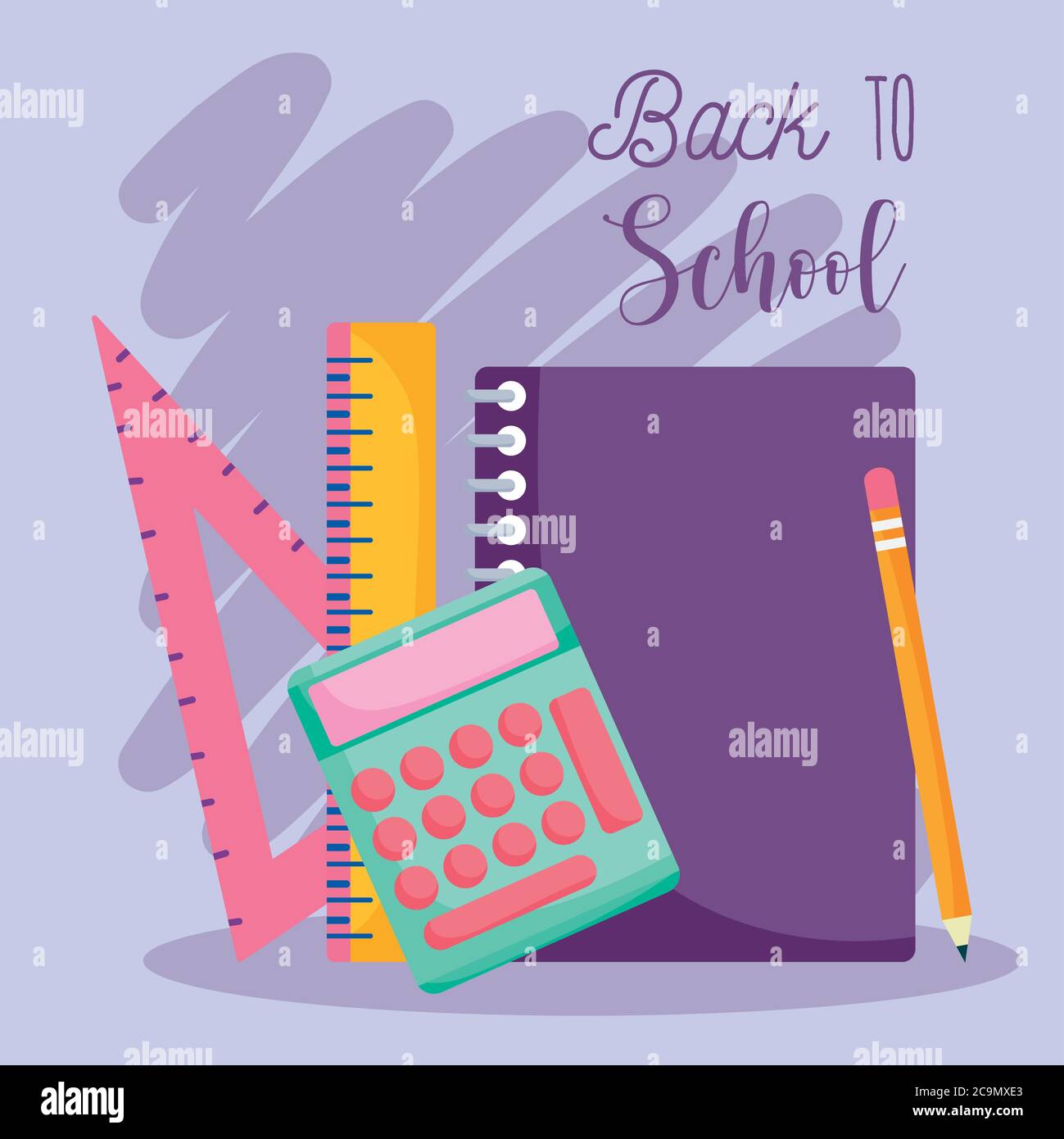 back to school, notebook calculator pencil and ruler elementary ...