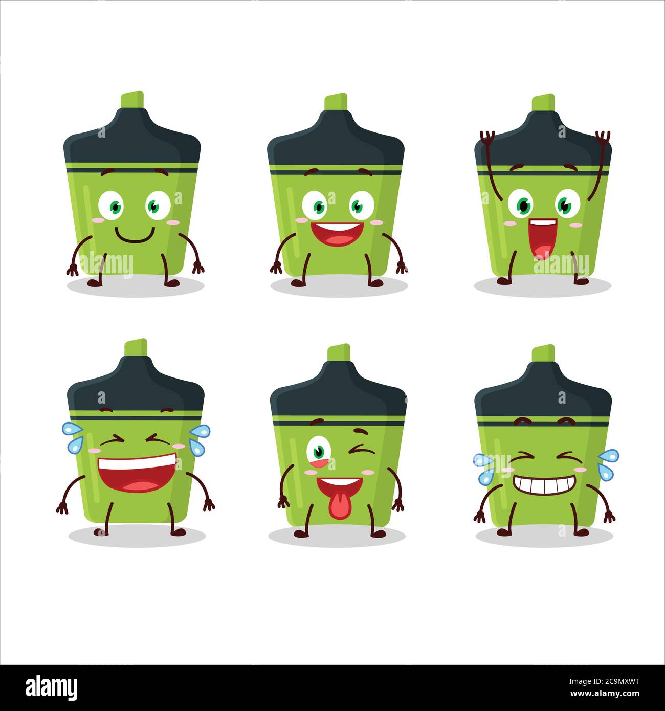 Cartoon character of green highlighter with smile expression Stock ...