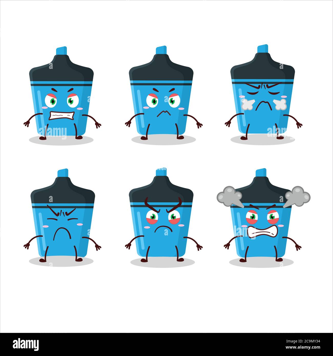 Blue highlighter cartoon character with various angry expressions Stock ...