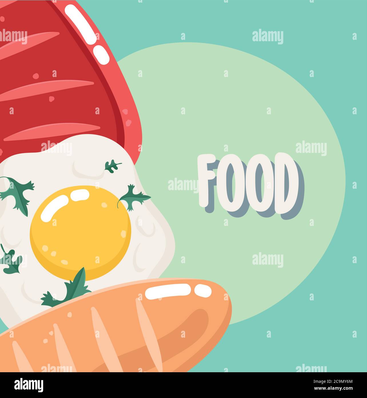 food dinner menu fresh bread fried egg and meat cartoon vector ...