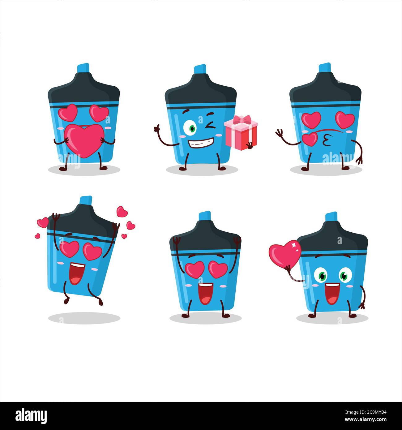 Blue highlighter cartoon character with love cute emoticon Stock Vector ...