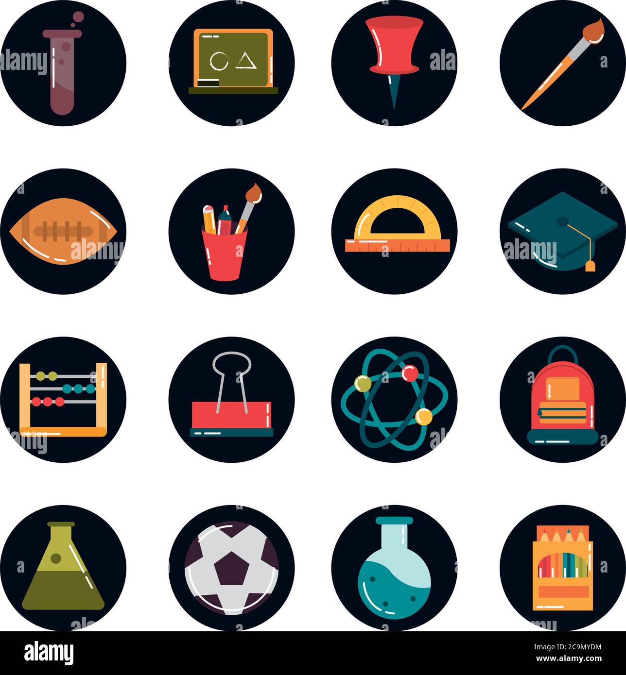 school education supply class stationery block and flat style icon s ...