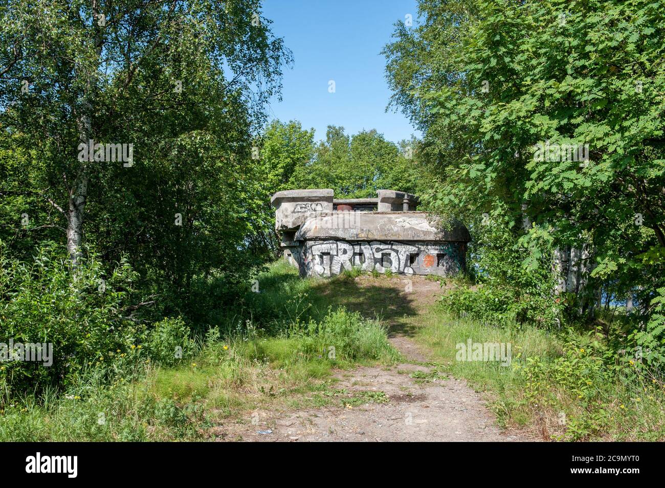 Military bunker at Tornvallen near the Torne river railway bridge in ...