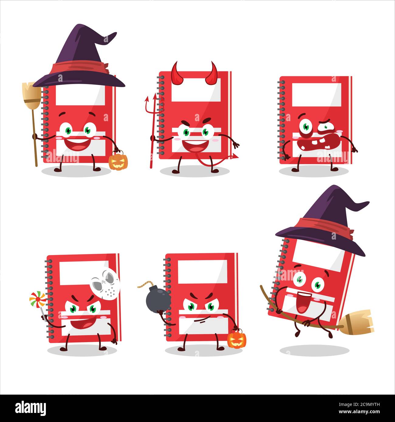 Halloween expression emoticons with cartoon character of red study book ...